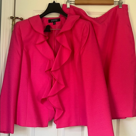 Kasper | Jackets & Coats | Kasper Vibrant Pink Ruffle Blazer And Skirt ...